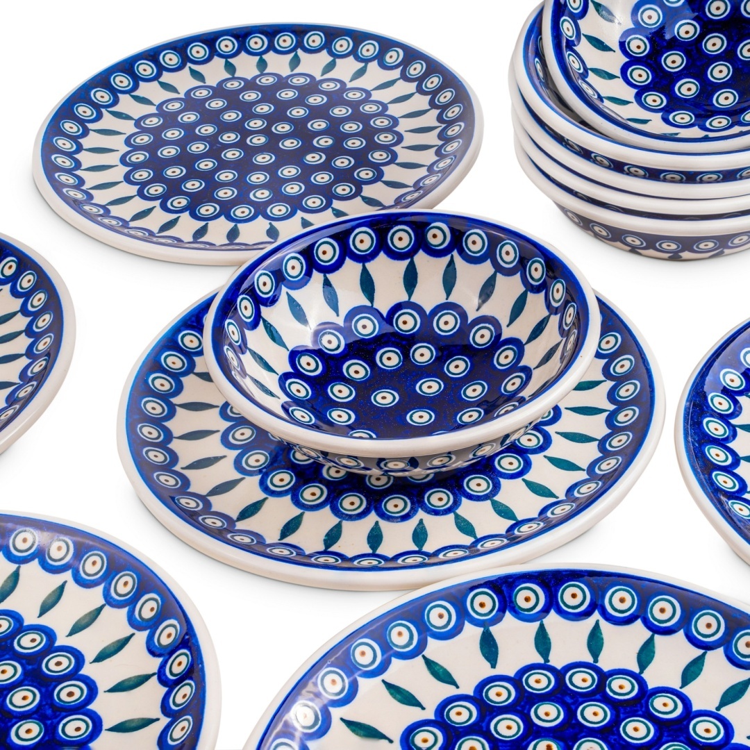 Zestaw Obiadowy Ceramika Bolesławiec wzór K3 - 100% rękodzieło, 12 ...